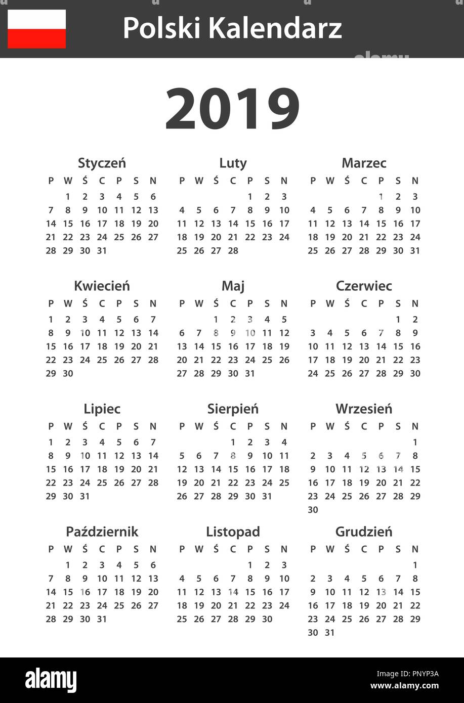 Polish Calendar for 2019. Scheduler, agenda or diary template. Week ...