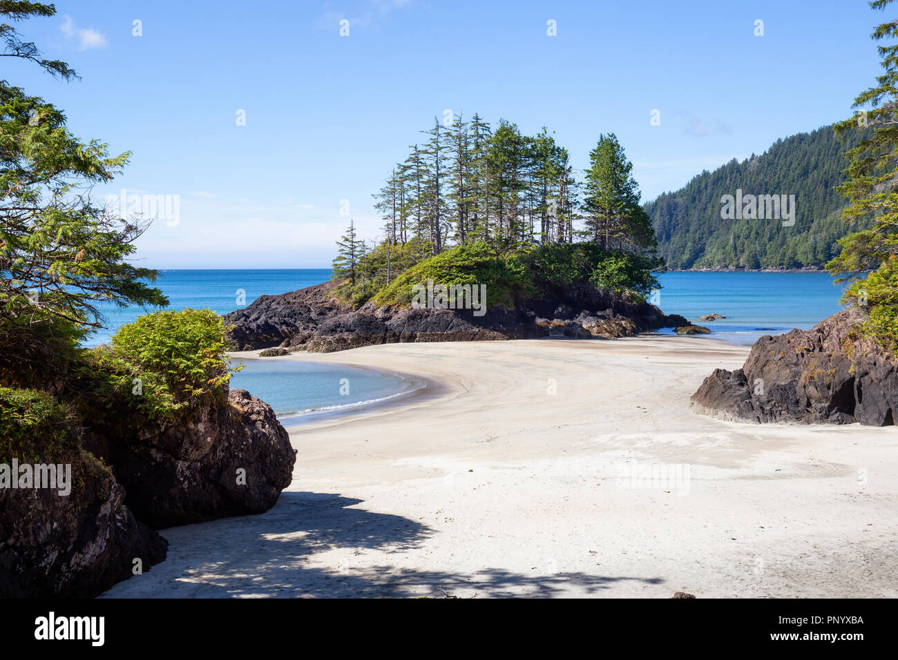 Beautiful panoramic view of sandy beach on Pacific Ocean Coast. Taken ...