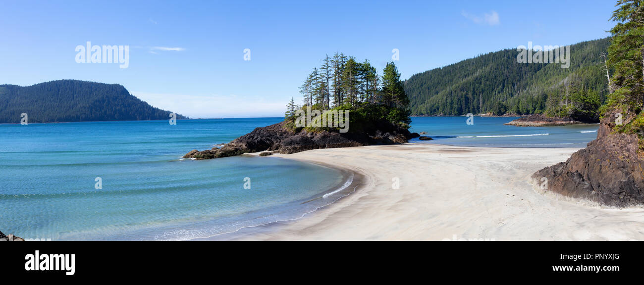 Beautiful panoramic view of sandy beach on Pacific Ocean Coast. Taken ...