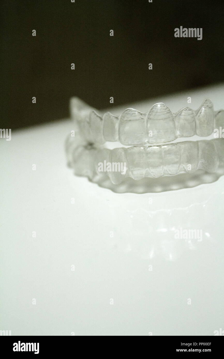 Transparent dental orthodontics to correct dental alignment. No people ...