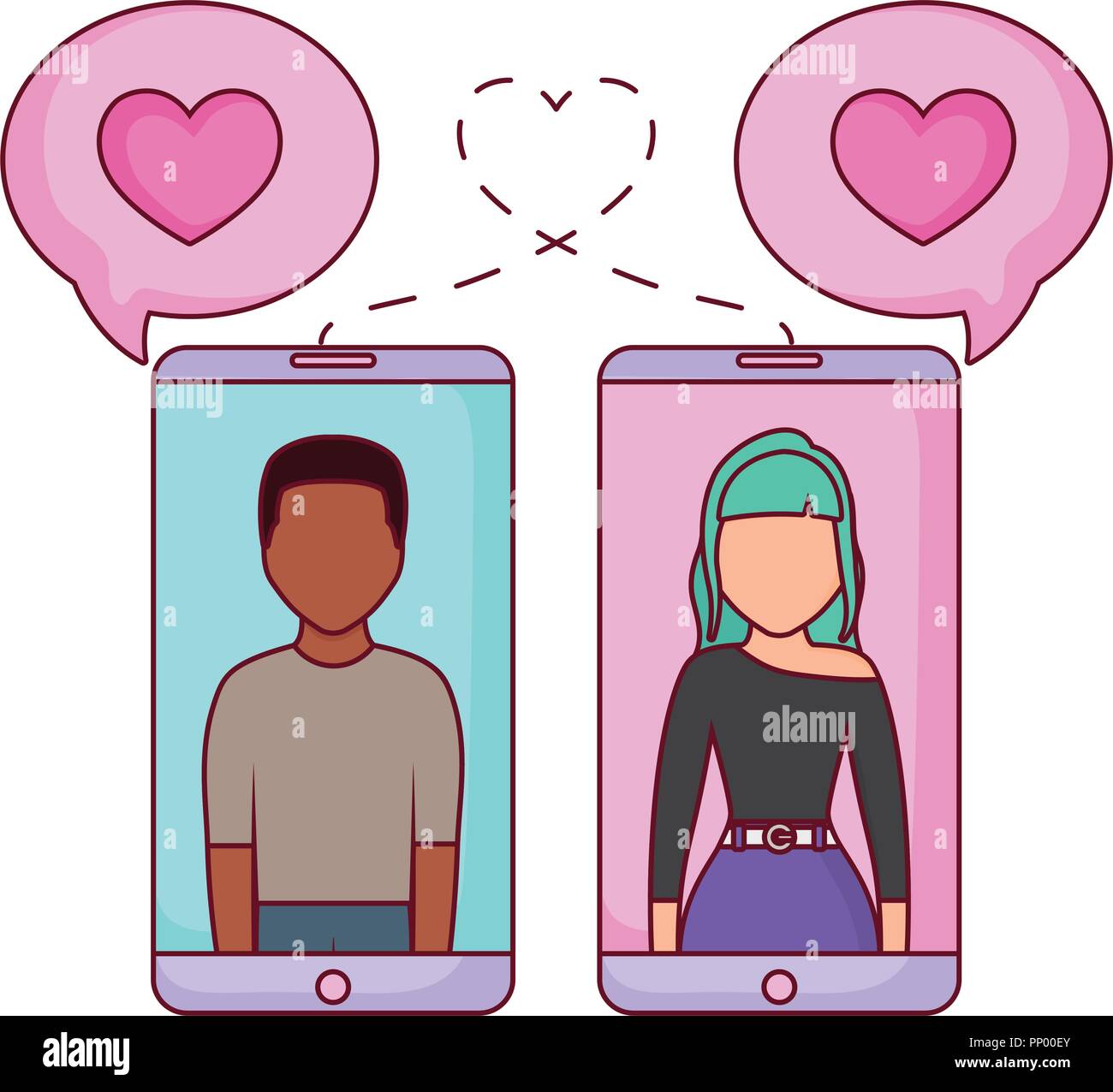 online dating design with smartphone with couple on screen over white ...