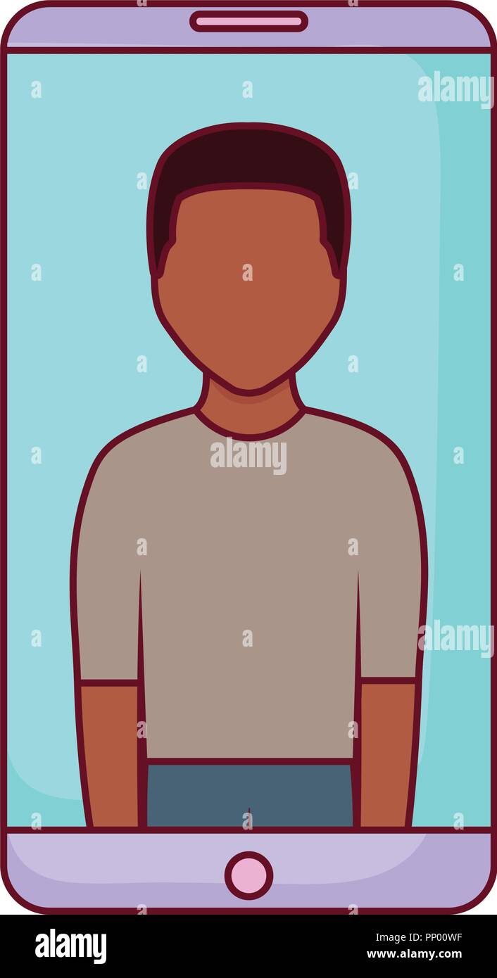 cellphone with avatar man on screen over white background, colorful ...