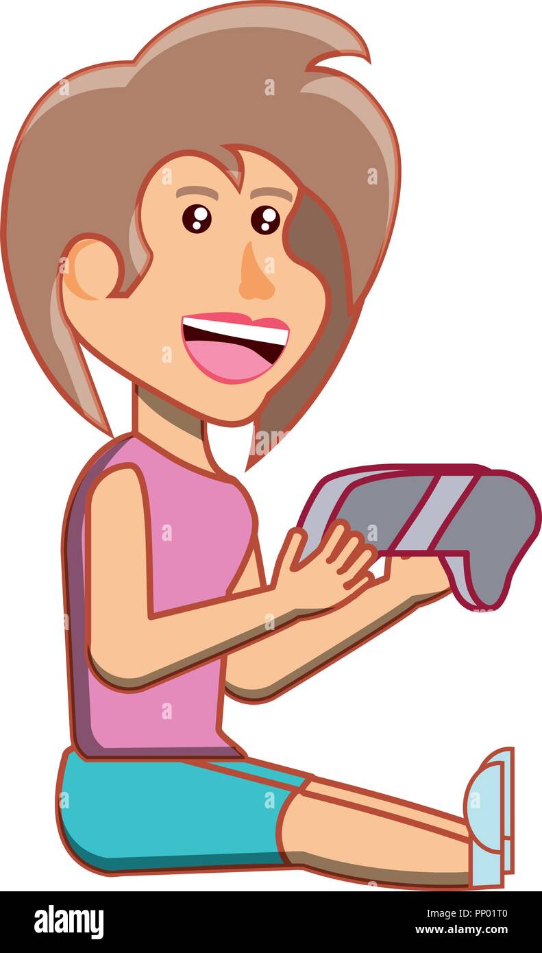 cartoon girl with gaming controller over white background, vector ...