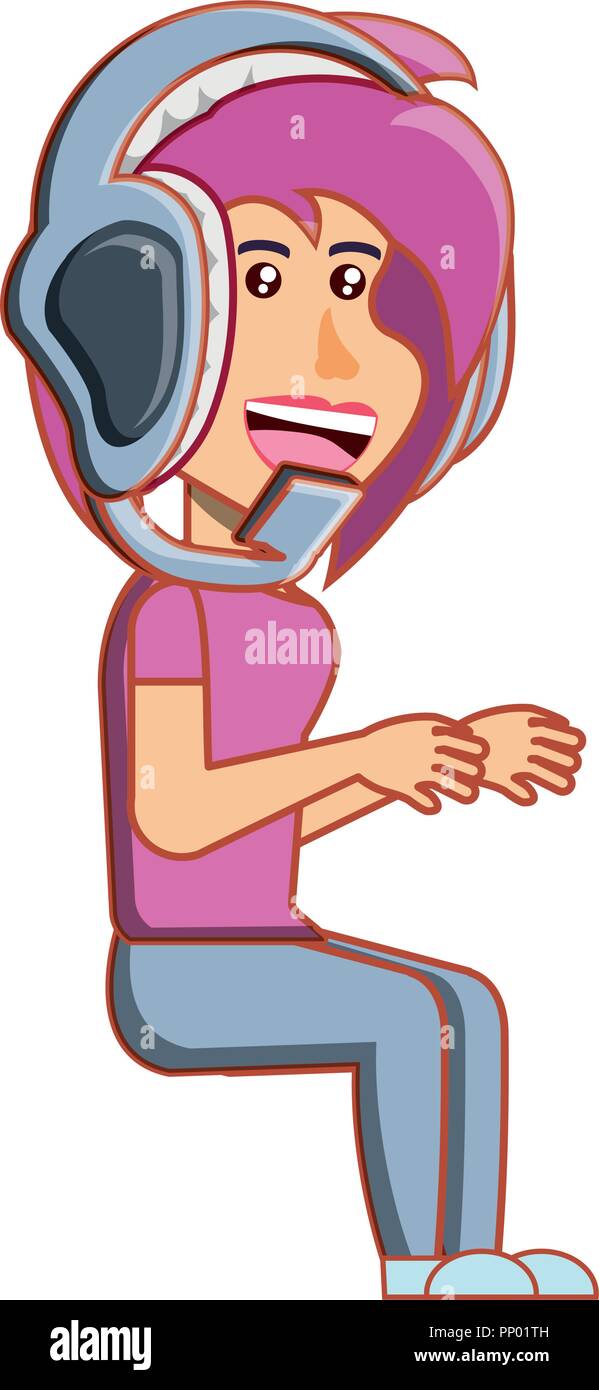 cartoon girl with headset over white background. vector illustration ...