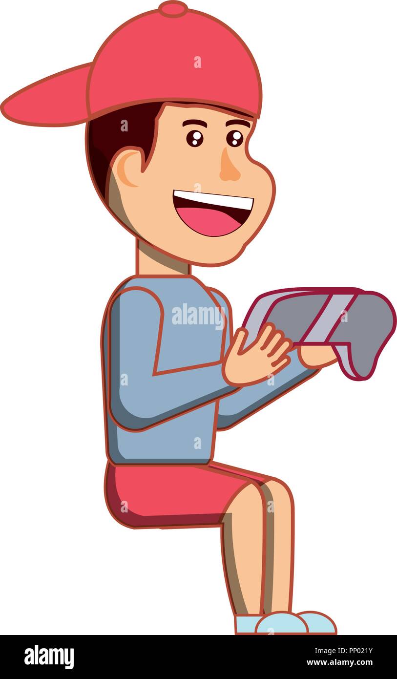 cartoon boy with videogame controller over white background, vector ...