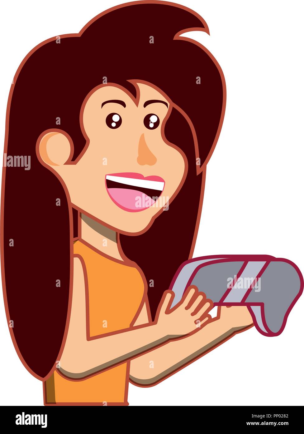 cartoon girl with gaming controller over white background, vector ...