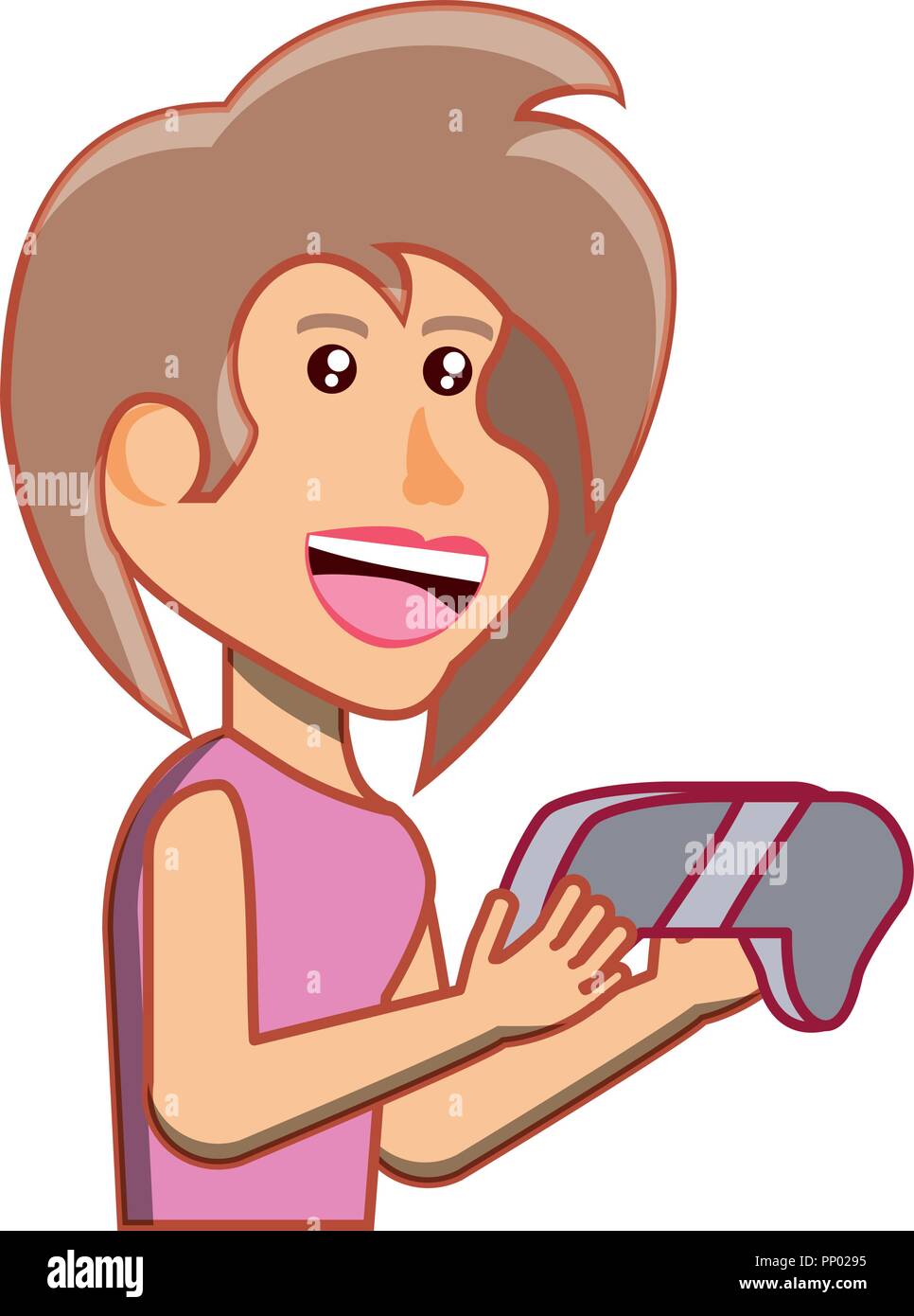 cartoon girl with gaming controller over white background, vector ...