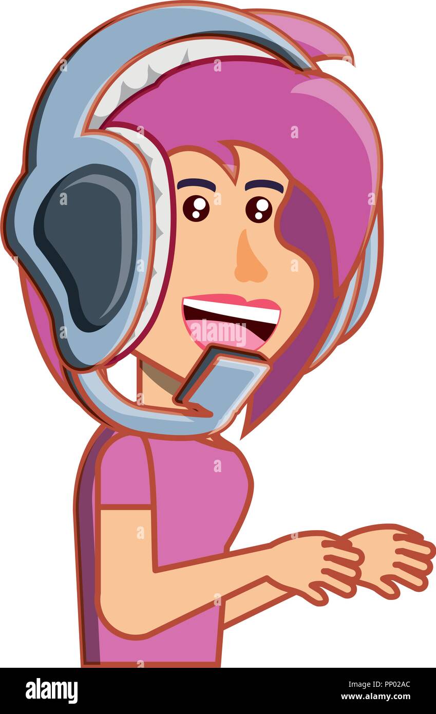 cartoon girl with headset over white background. vector illustration ...