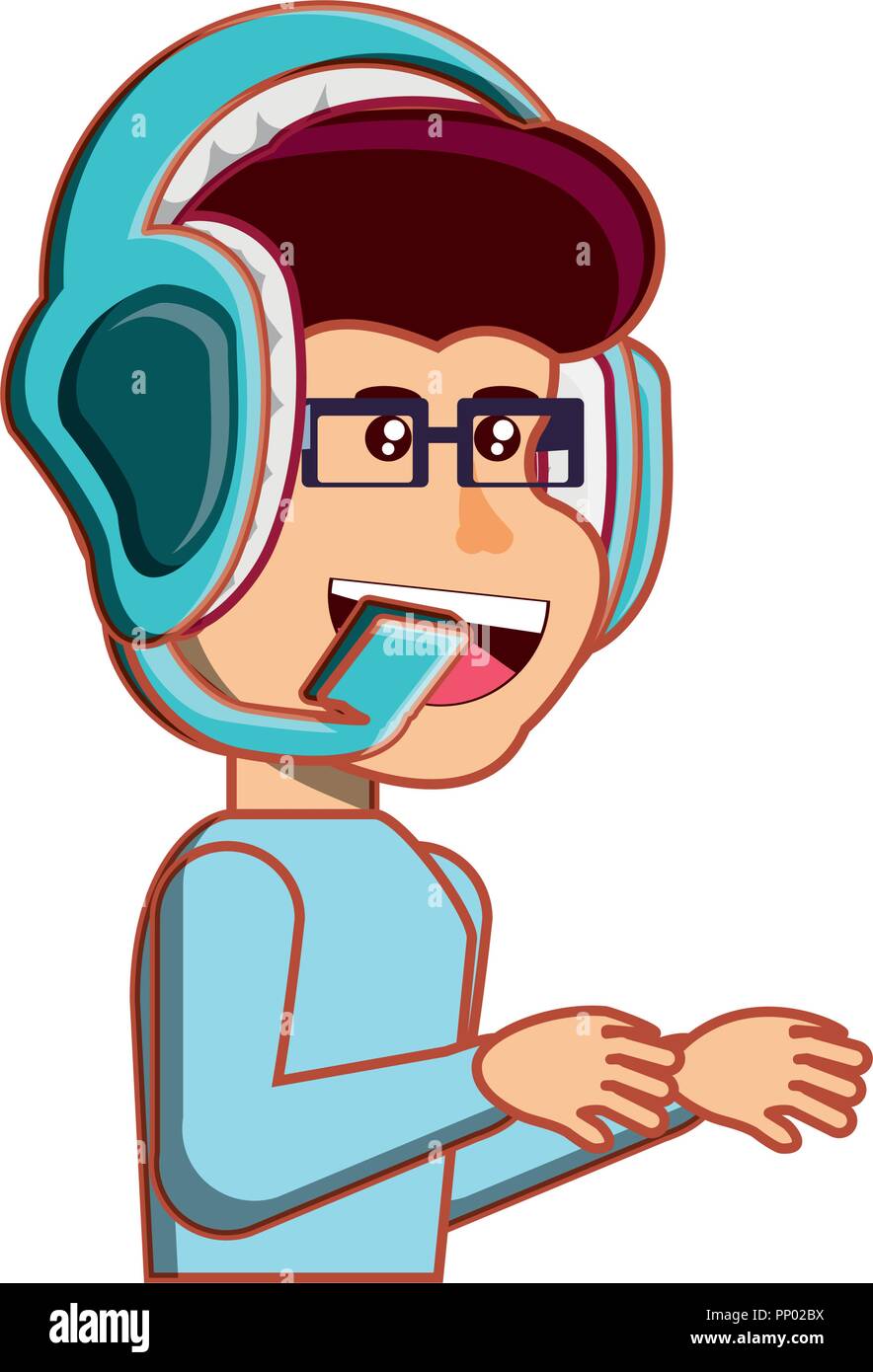 cartoon man with headset over white background, vector illustration ...