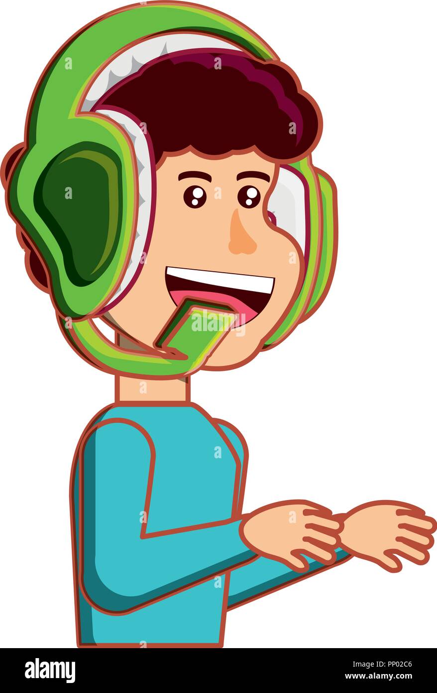 cartoon boy with headset over white background, vector illustration ...