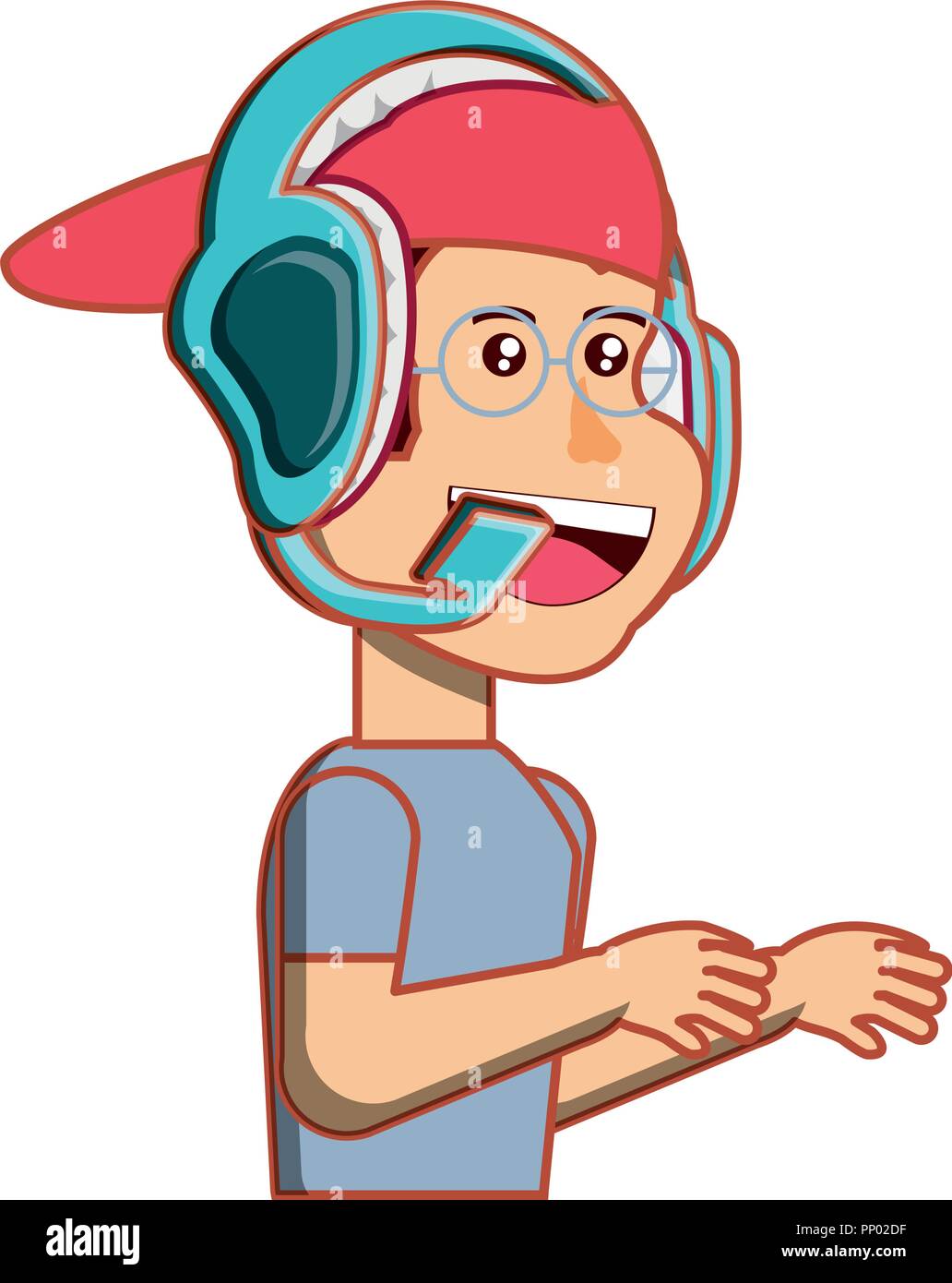 cartoon man with headset over white background, vector illustration ...