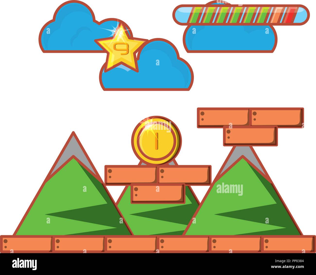 videogames design with mountains and coins over white background ...