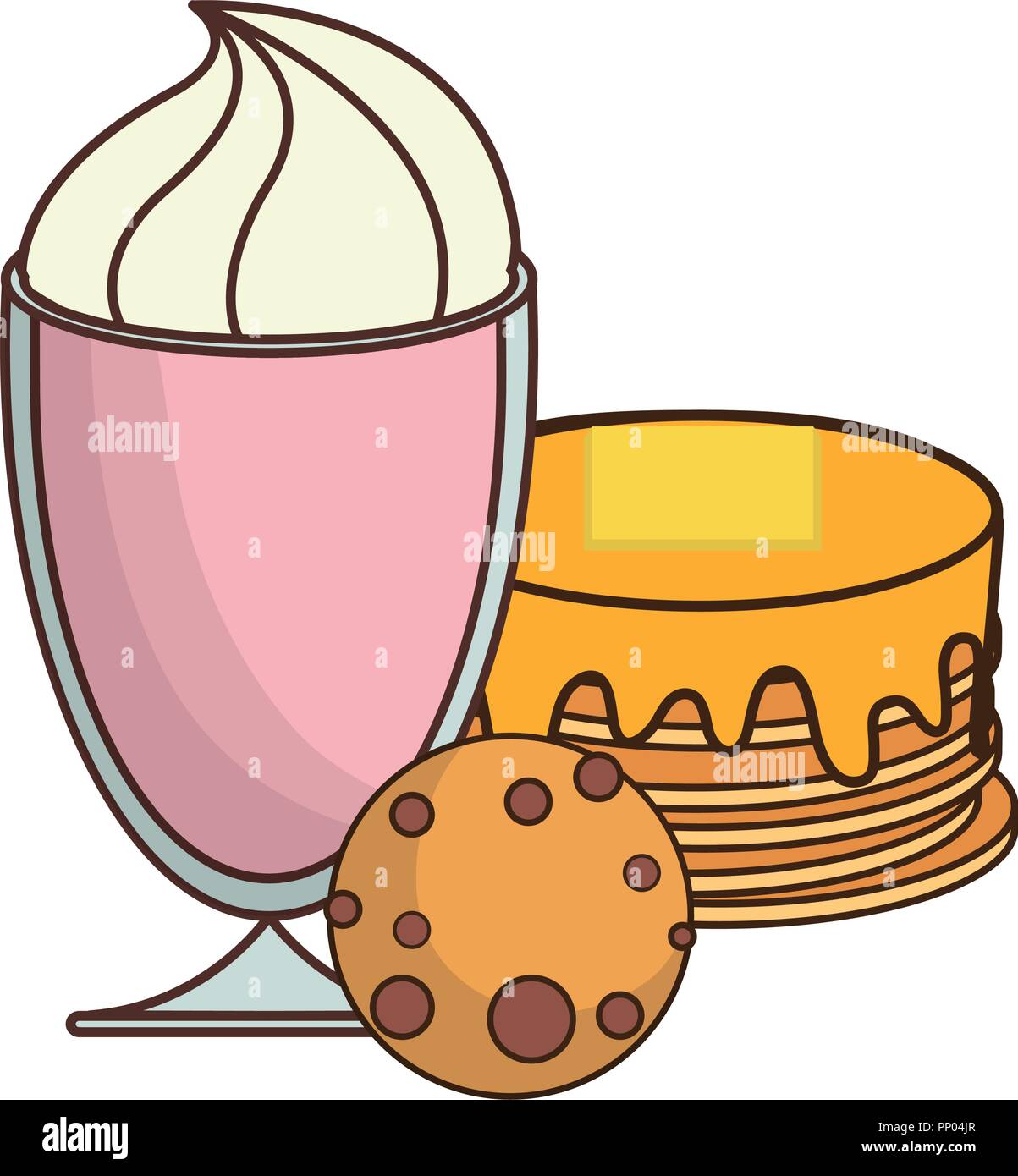 kawaii pancakes with milkshake over white background, vector ...