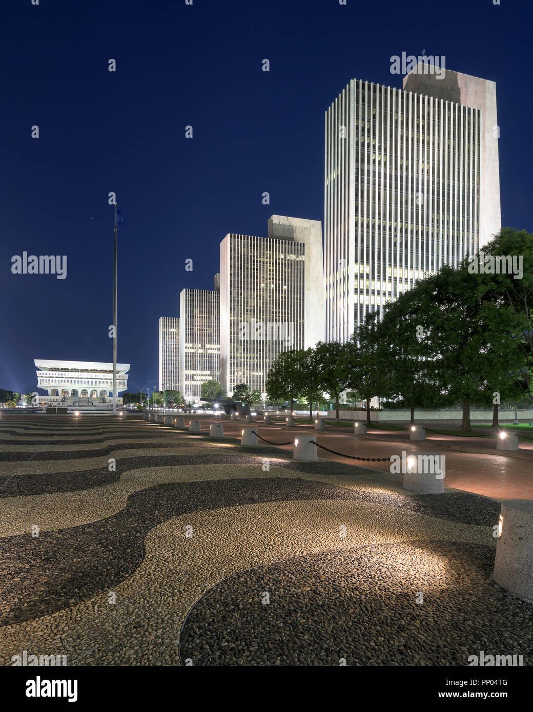 Agency buildings 1 through 4 at the Empire State Plaza at night in ...