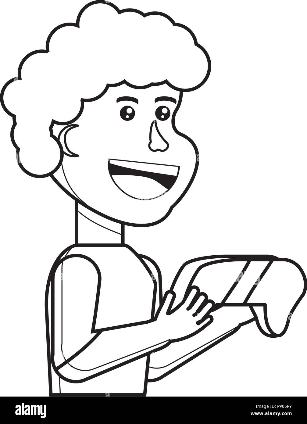 cartoon boy with videogame controller over white background, vector ...