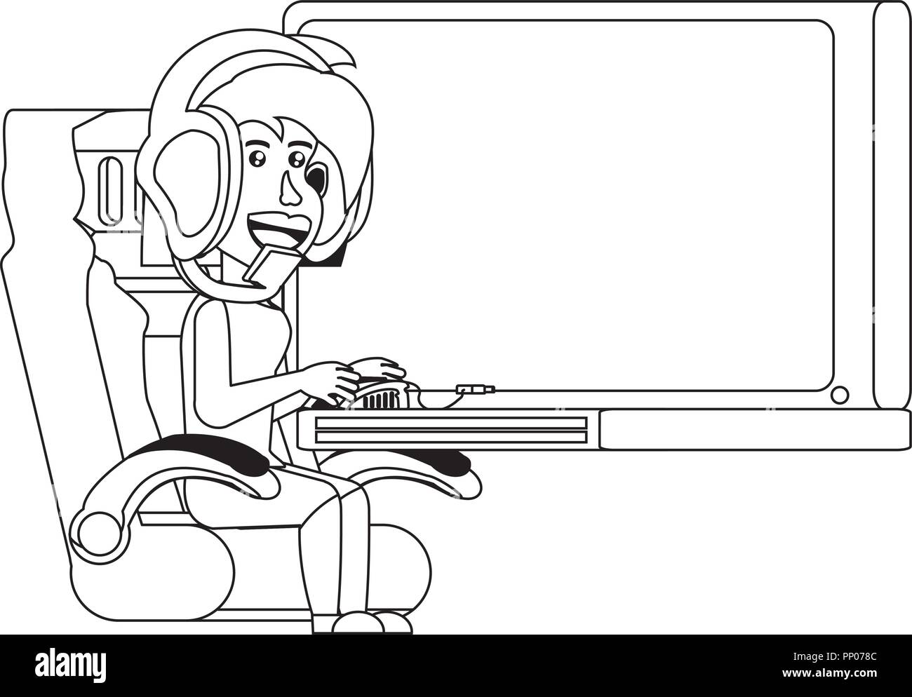 Girl Playing Video Games Drawing