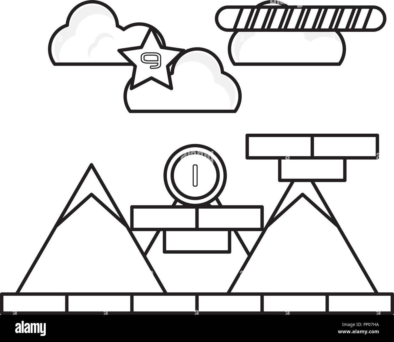 videogames design with mountains and coins over white background ...