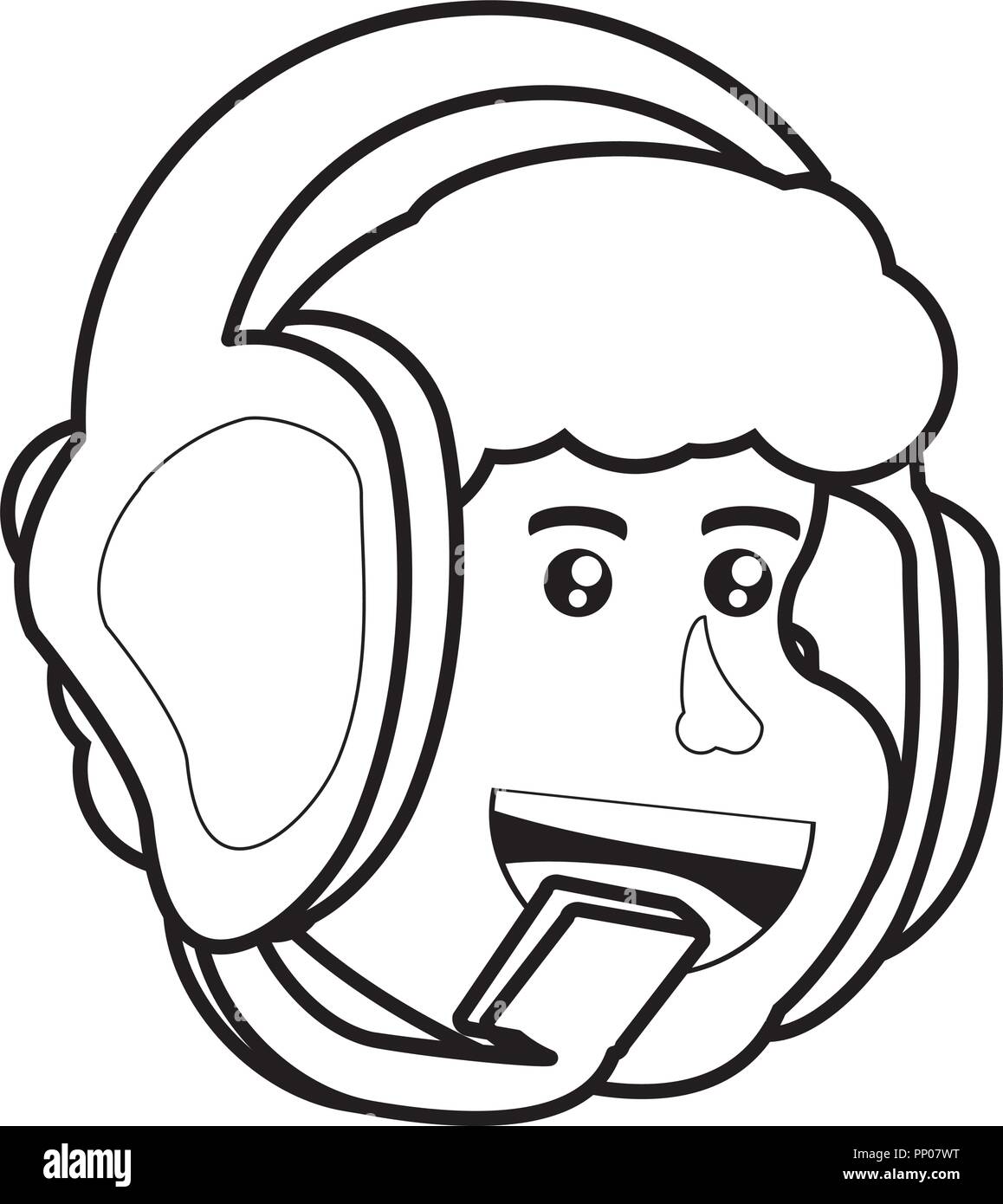 cartoon boy with headset over white background, vector illustration ...