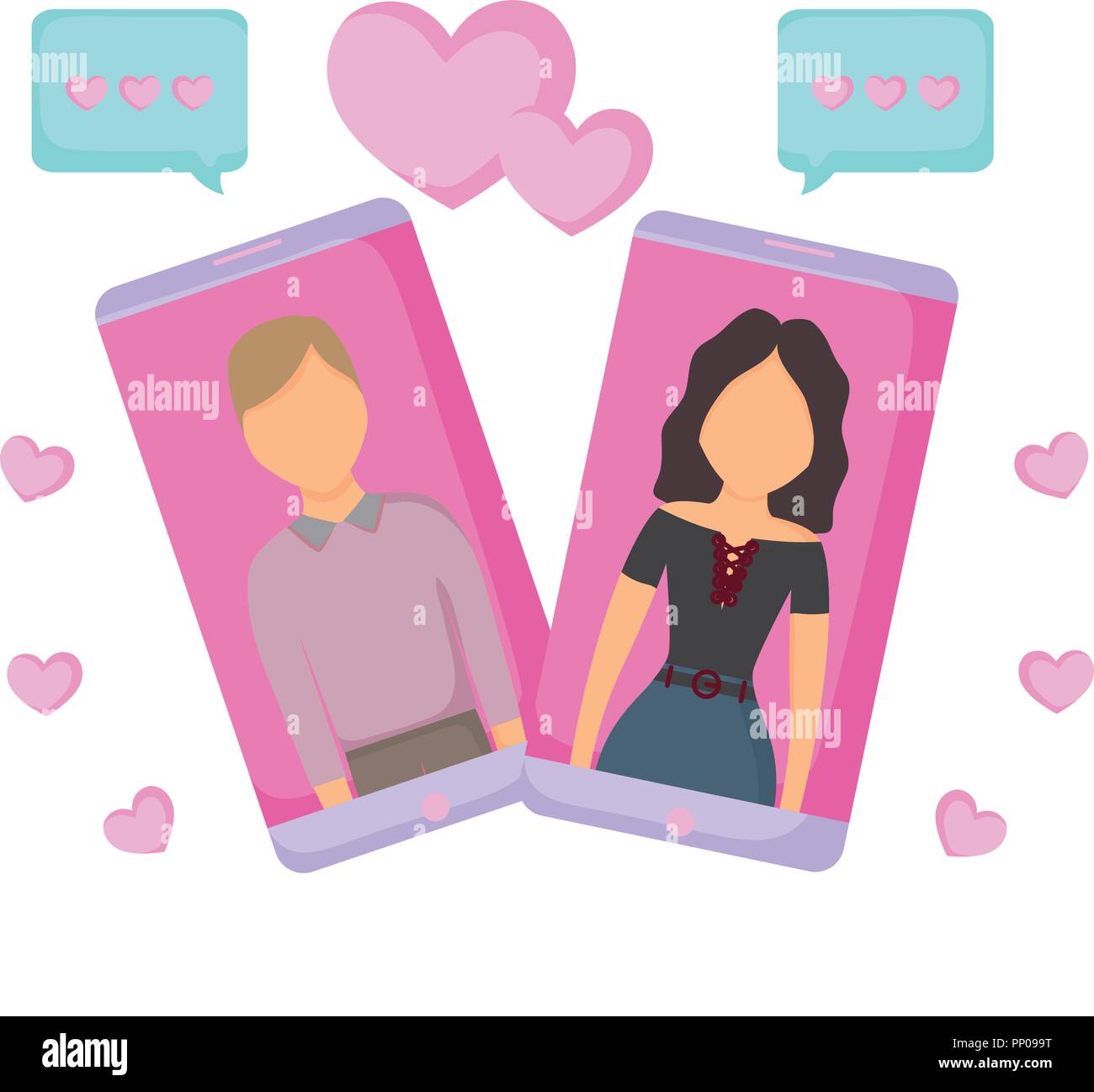 online dating design with smartphone with couples on screen over white ...