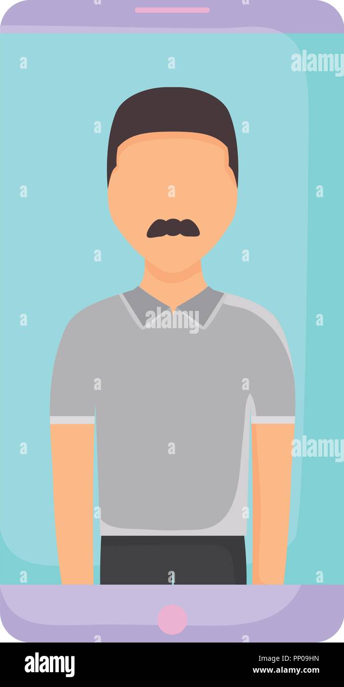 cellphone with avatar man on screen over white background, colorful ...