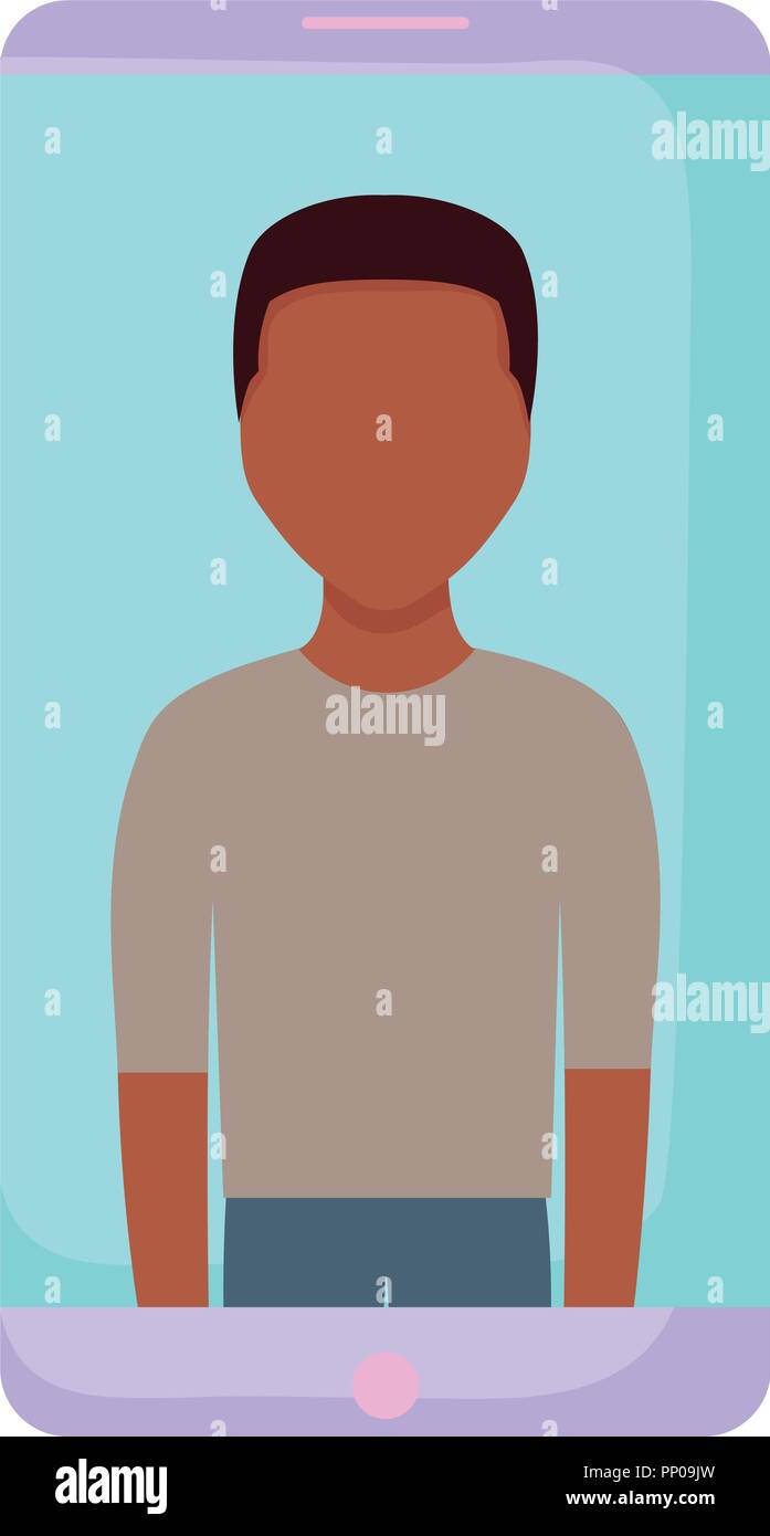 cellphone with avatar man on screen over white background, colorful ...