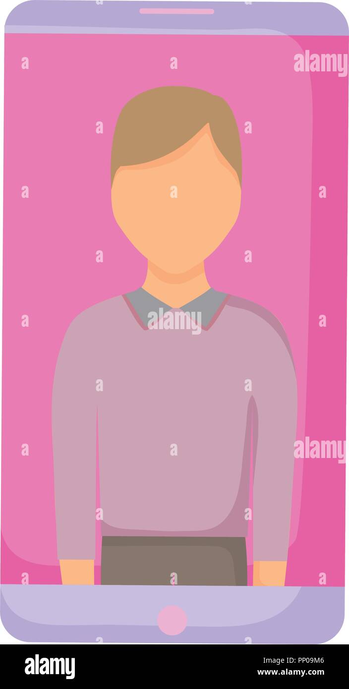 cellphone with avatar man on screen over white background, colorful ...
