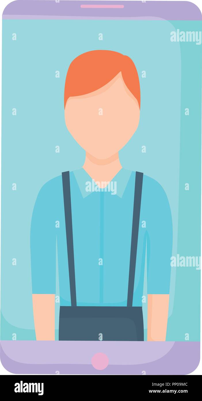 cellphone with avatar man on screen over white background, colorful ...