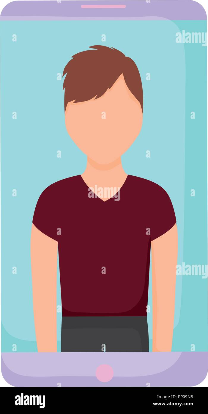 cellphone with avatar man on screen over white background, colorful ...