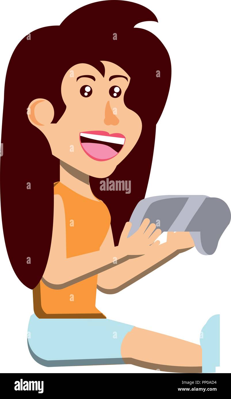 cartoon girl with gaming controller over white background, vector ...