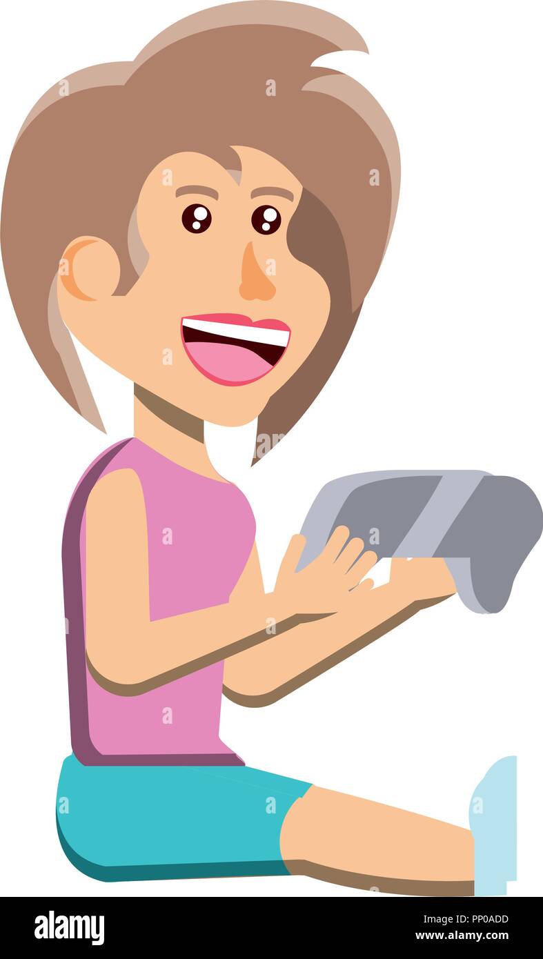 cartoon girl with gaming controller over white background, vector ...