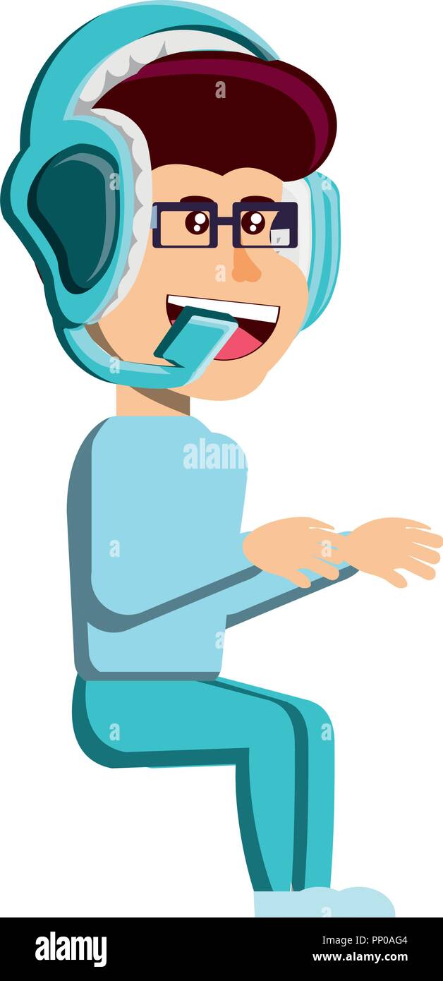 cartoon man with headset over white background, vector illustration ...