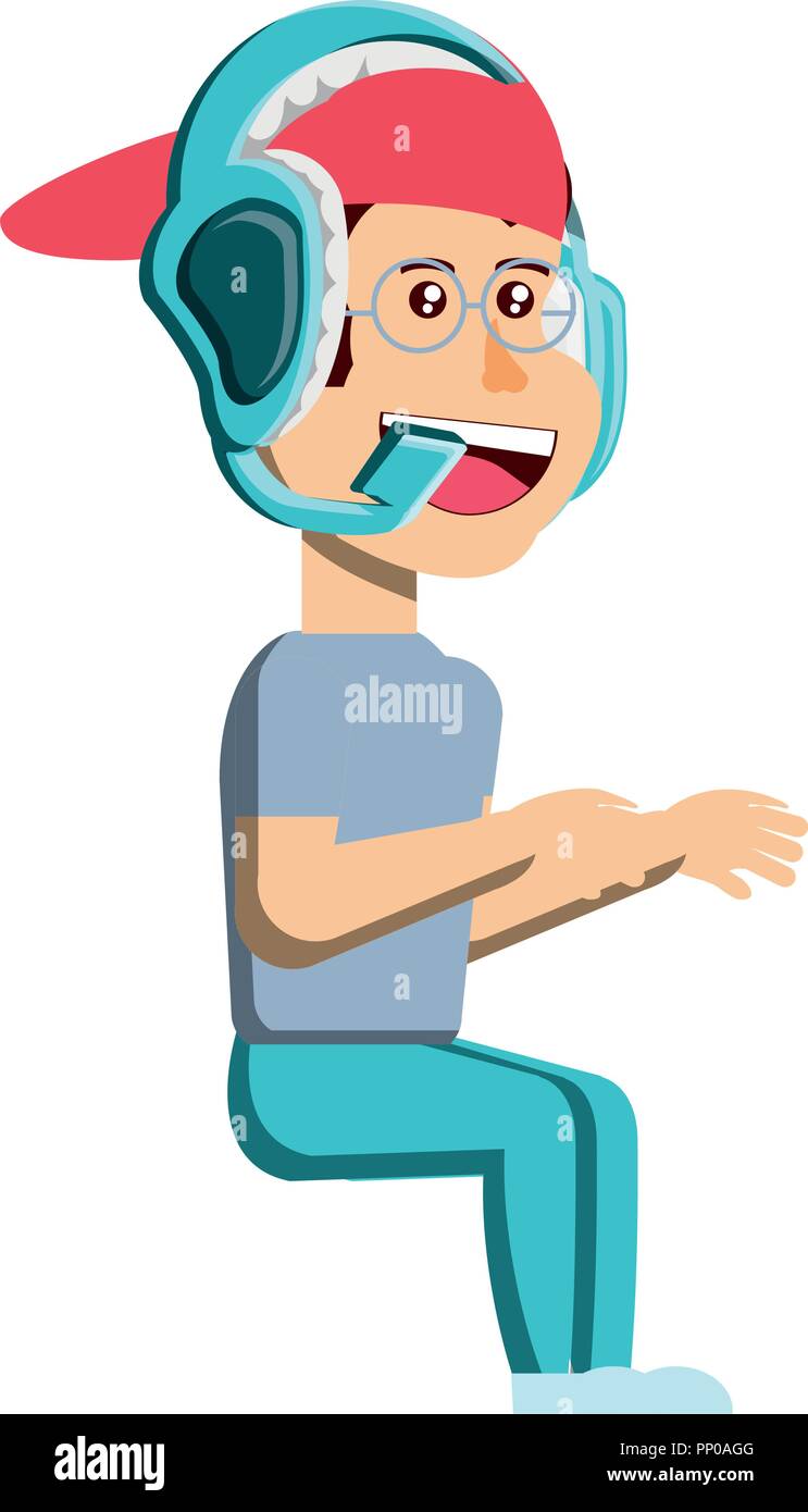 cartoon man with headset over white background, vector illustration ...