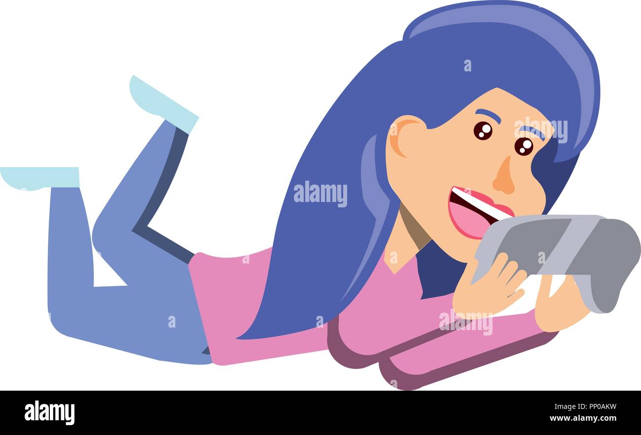 cartoon girl with gaming controller over white background, vector ...