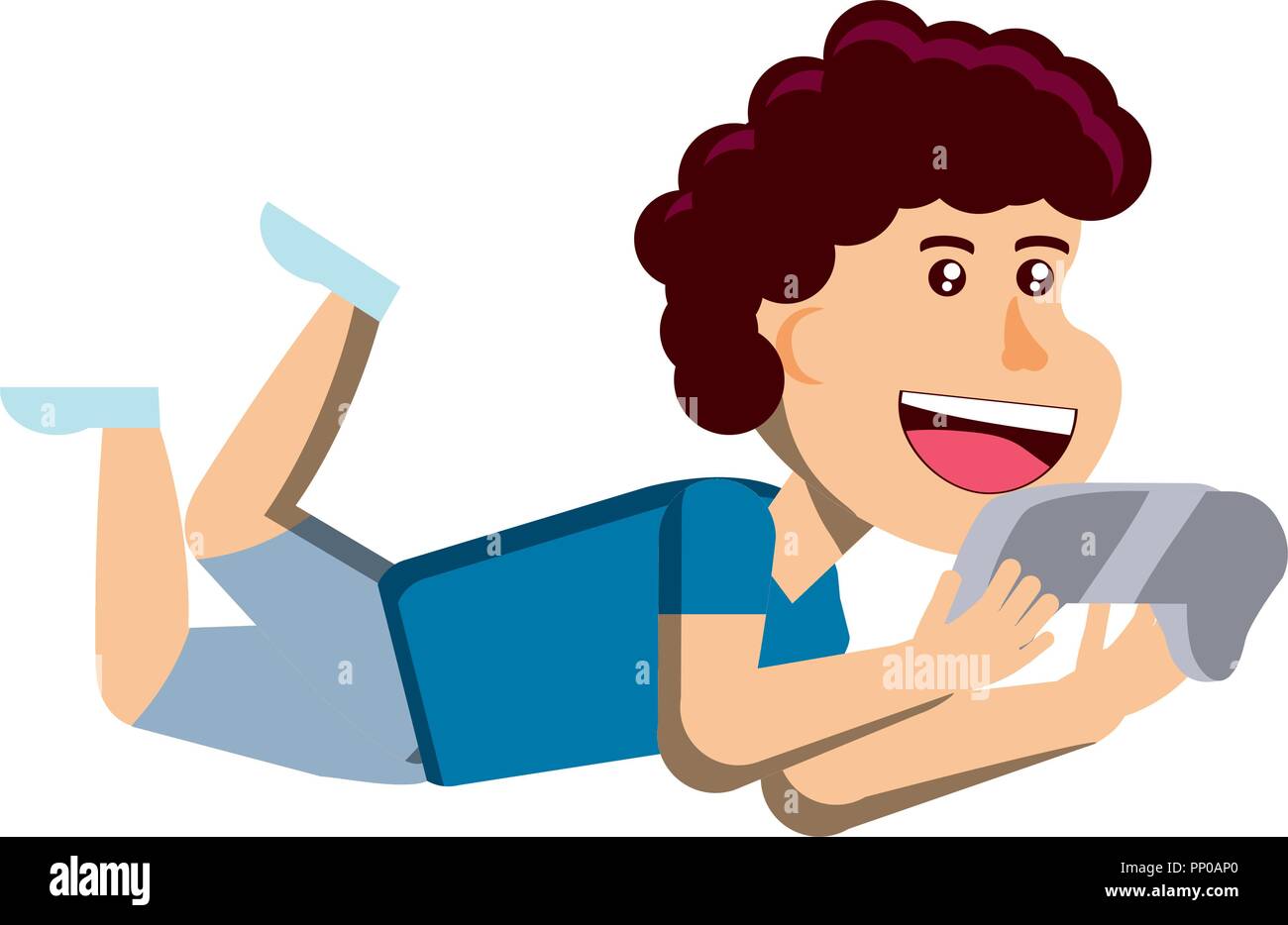 cartoon boy with videogame controller over white background, vector ...