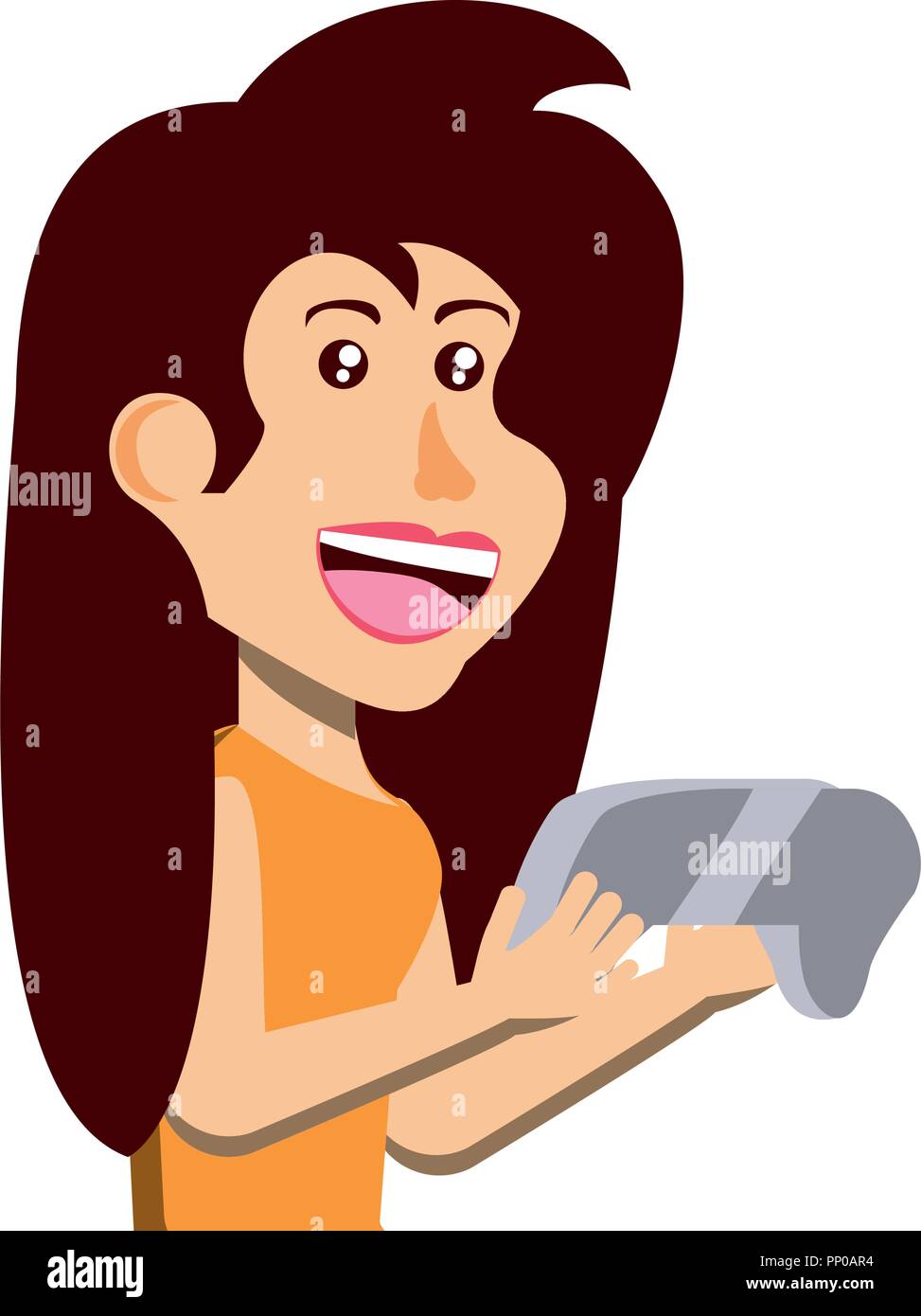 cartoon girl with gaming controller over white background, vector ...