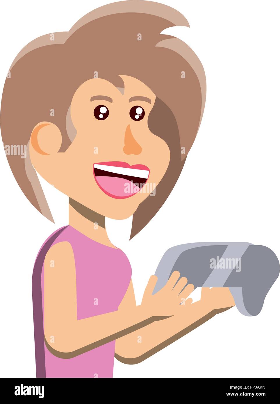 cartoon girl with gaming controller over white background, vector ...