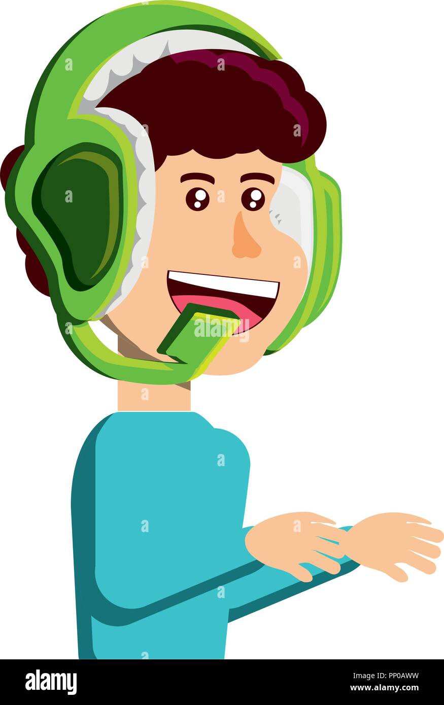 cartoon boy with headset over white background, vector illustration ...