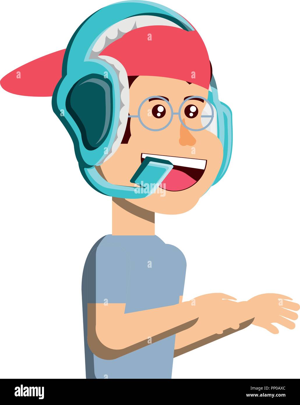 cartoon man with headset over white background, vector illustration ...