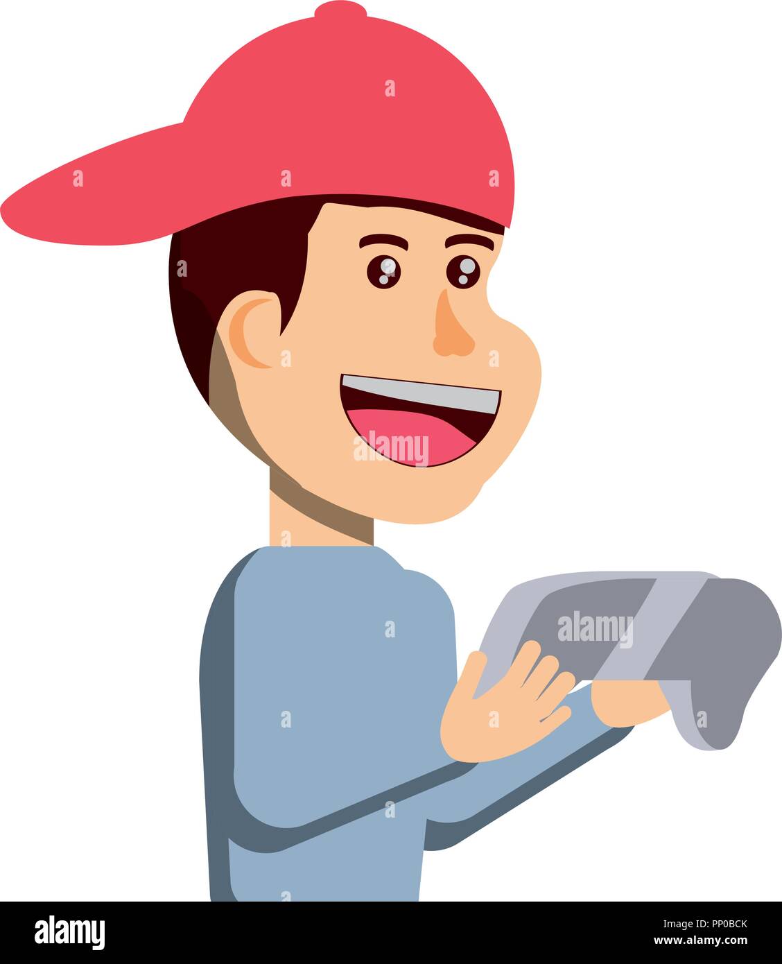 cartoon boy with videogame controller over white background, vector ...