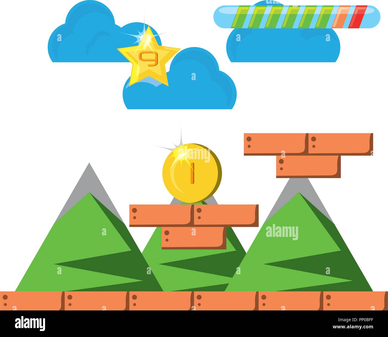 videogames design with mountains and coins over white background ...