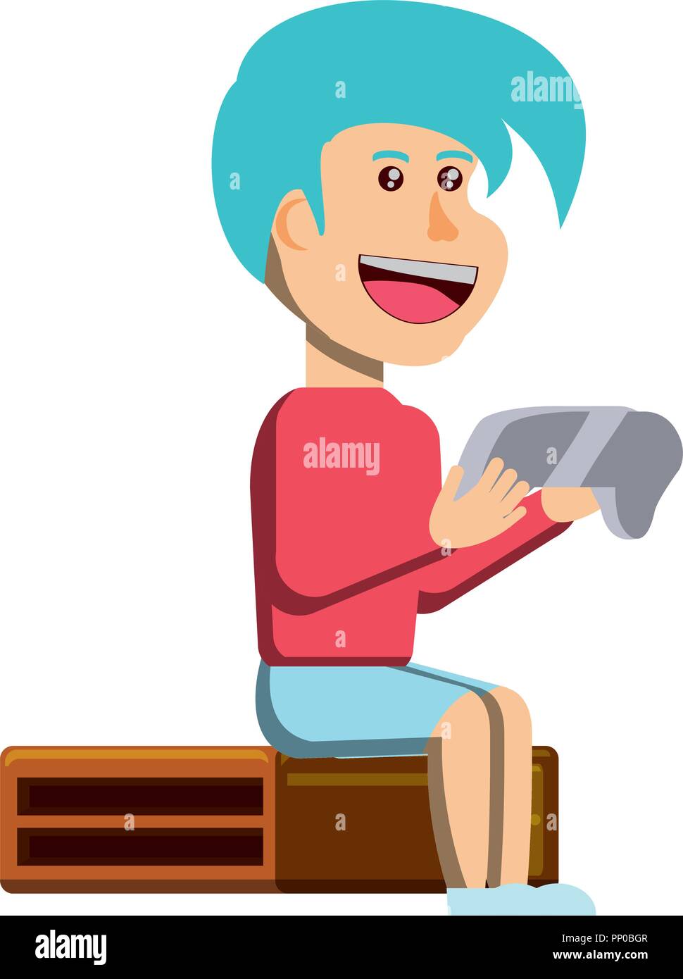 cartoon boy with videogame controller over white background, vector ...