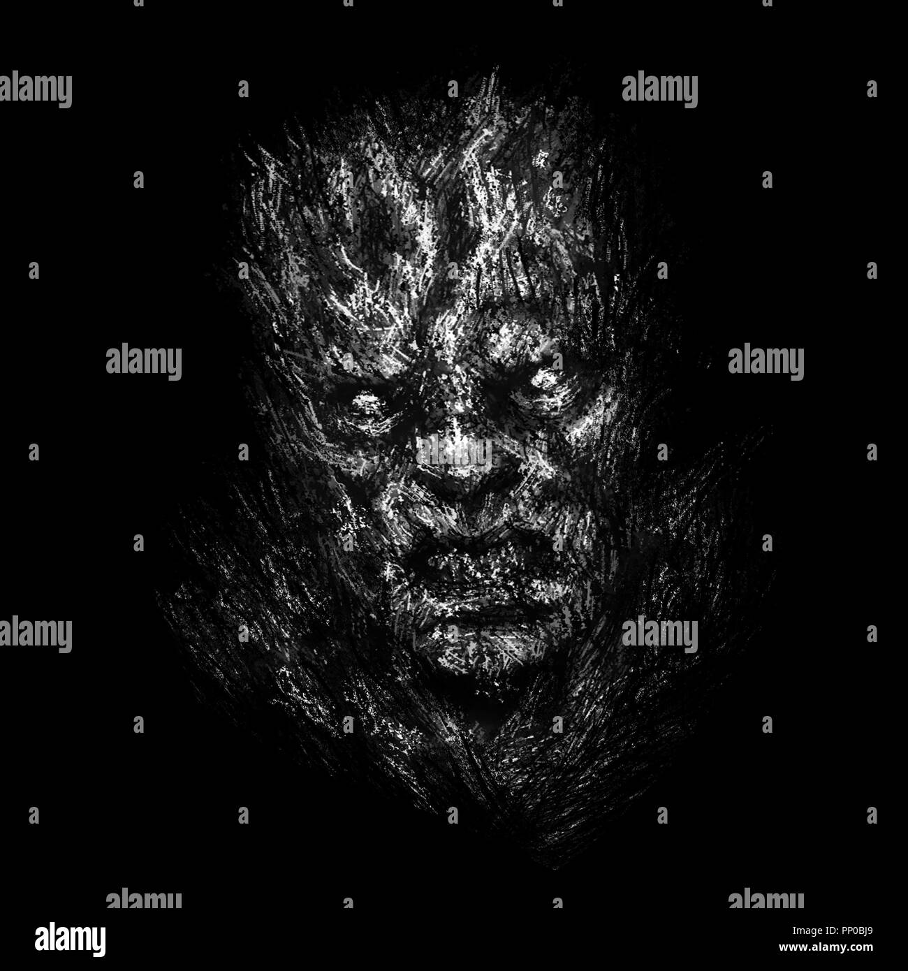 Angry zombie face concept. Illustration in genre of horror. Black ...