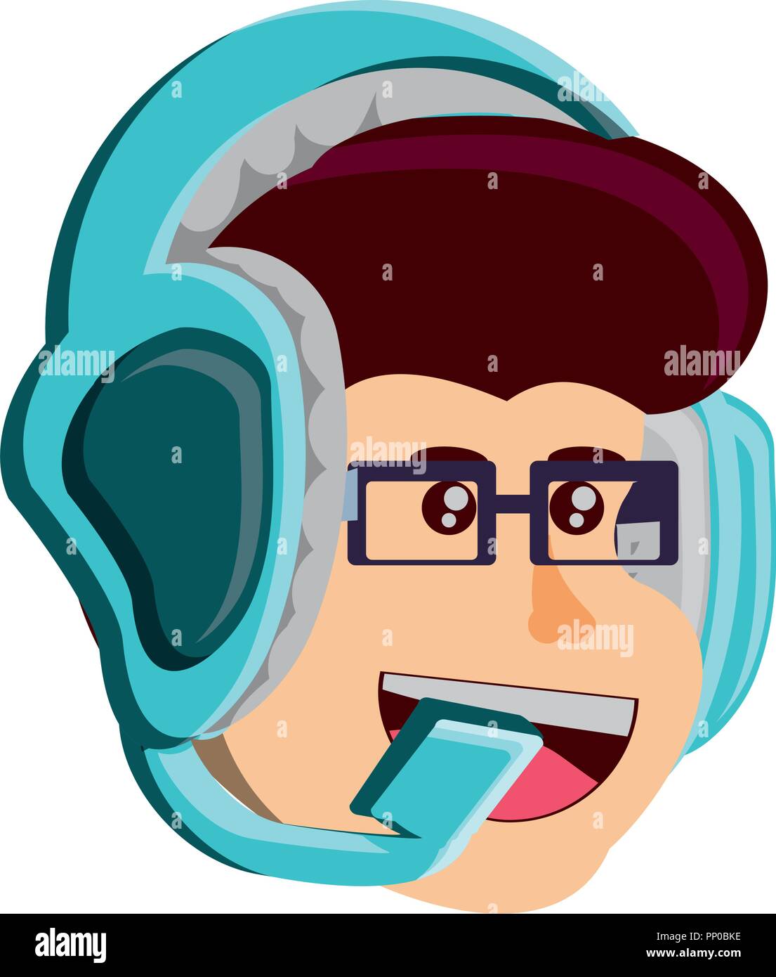 cartoon man with headset over white background, vector illustration ...