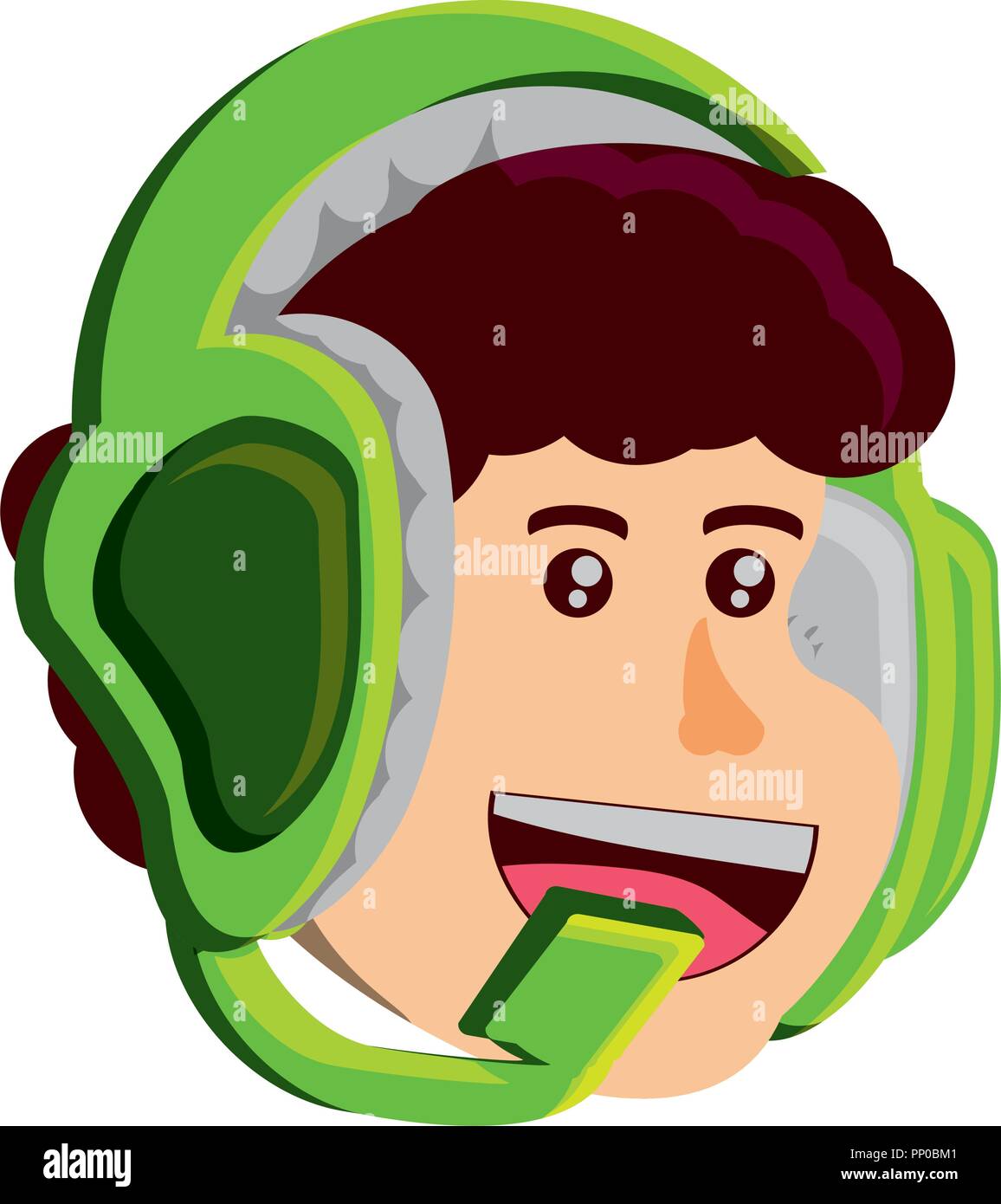 cartoon boy with headset over white background, vector illustration ...