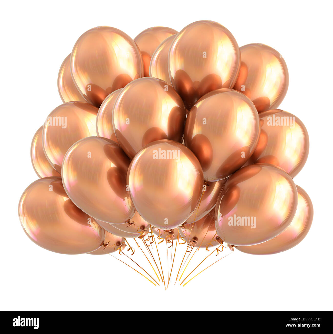 Golden party balloons bunch glossy. 3d illustration Stock Photo - Alamy