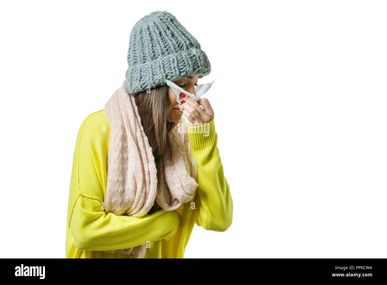 Woman sneeze handkerchief allergy cold Cut Out Stock Images & Pictures ...