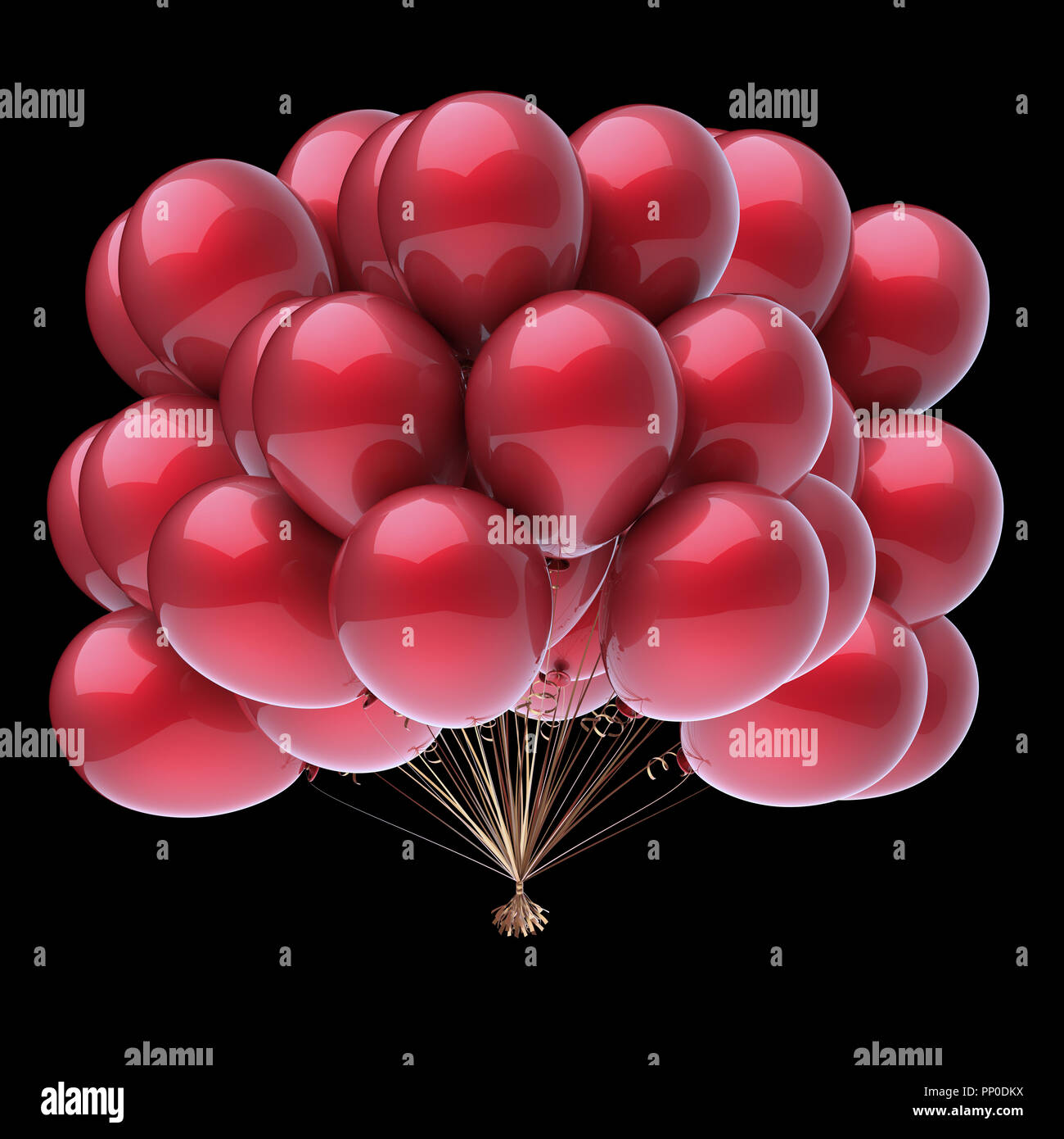 3d illustration of red party balloon birthday decoration glossy. Helium ...