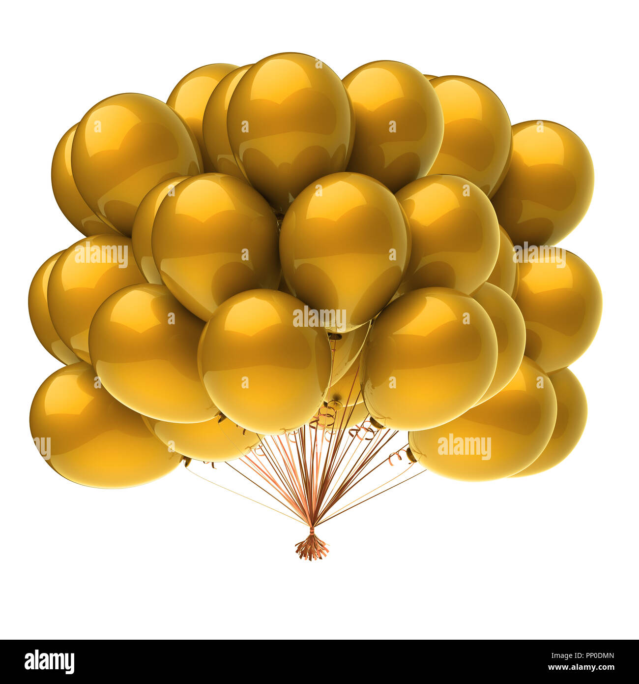 Birthday balloons party decoration yellow glossy. Golden balloon bunch ...