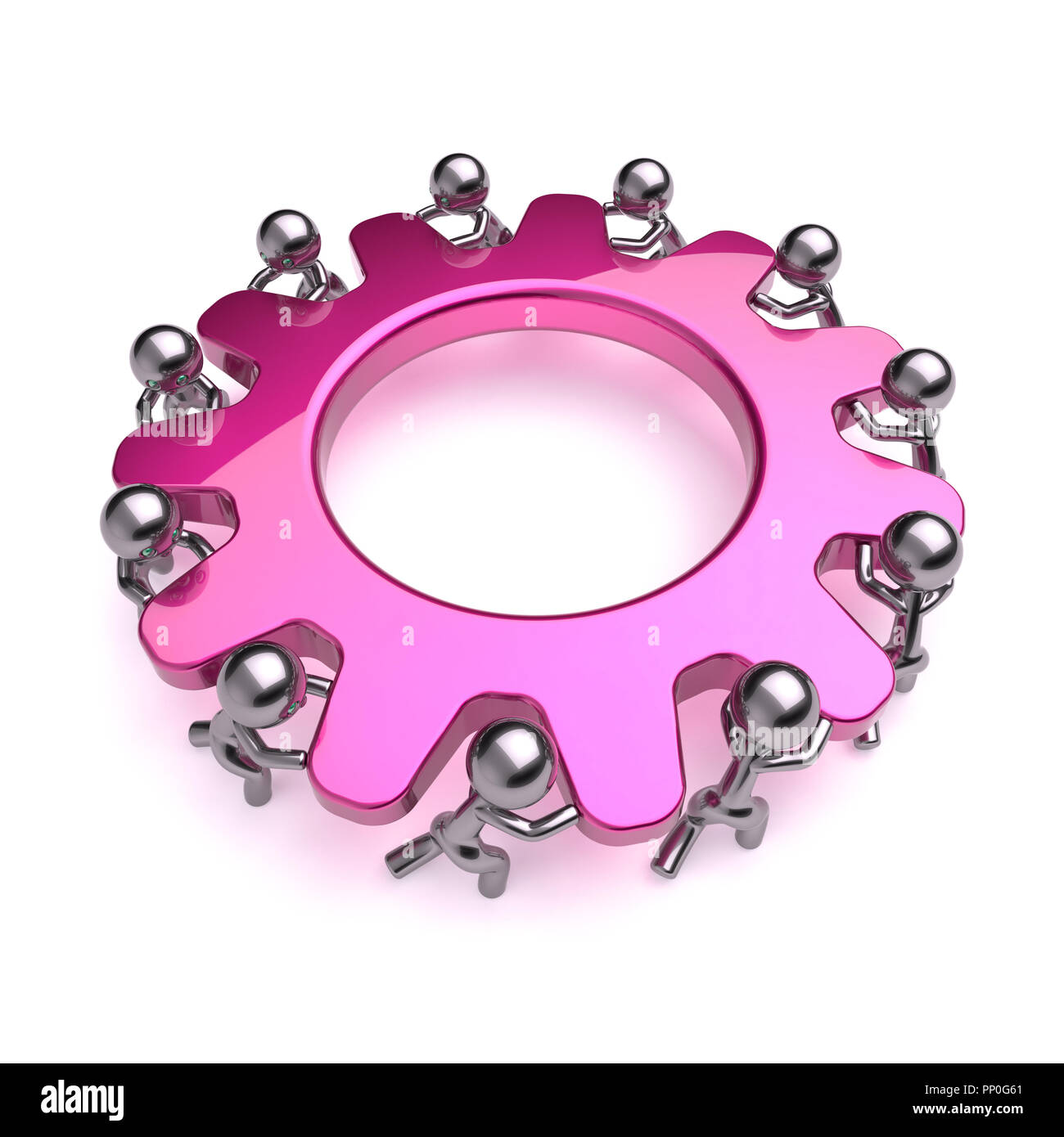 Pink gear wheel teamwork characters, cogwheel business process. Team ...