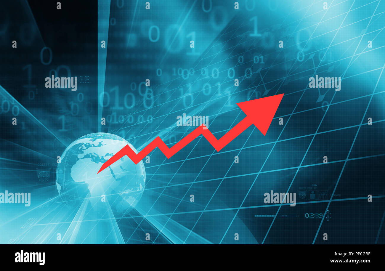 Global economic rising concept with red arrow in front, growing ...